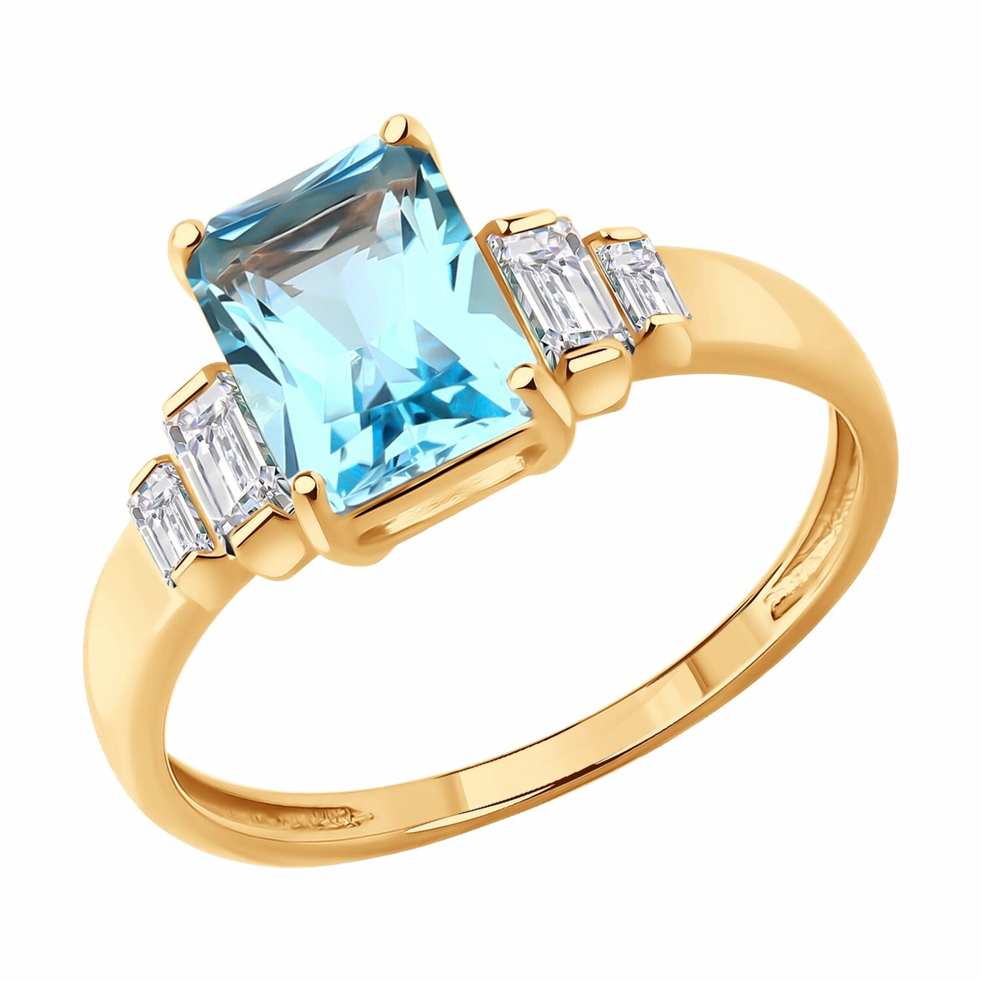 Кольцо, красное золото, 585 проба, топаз, фианит