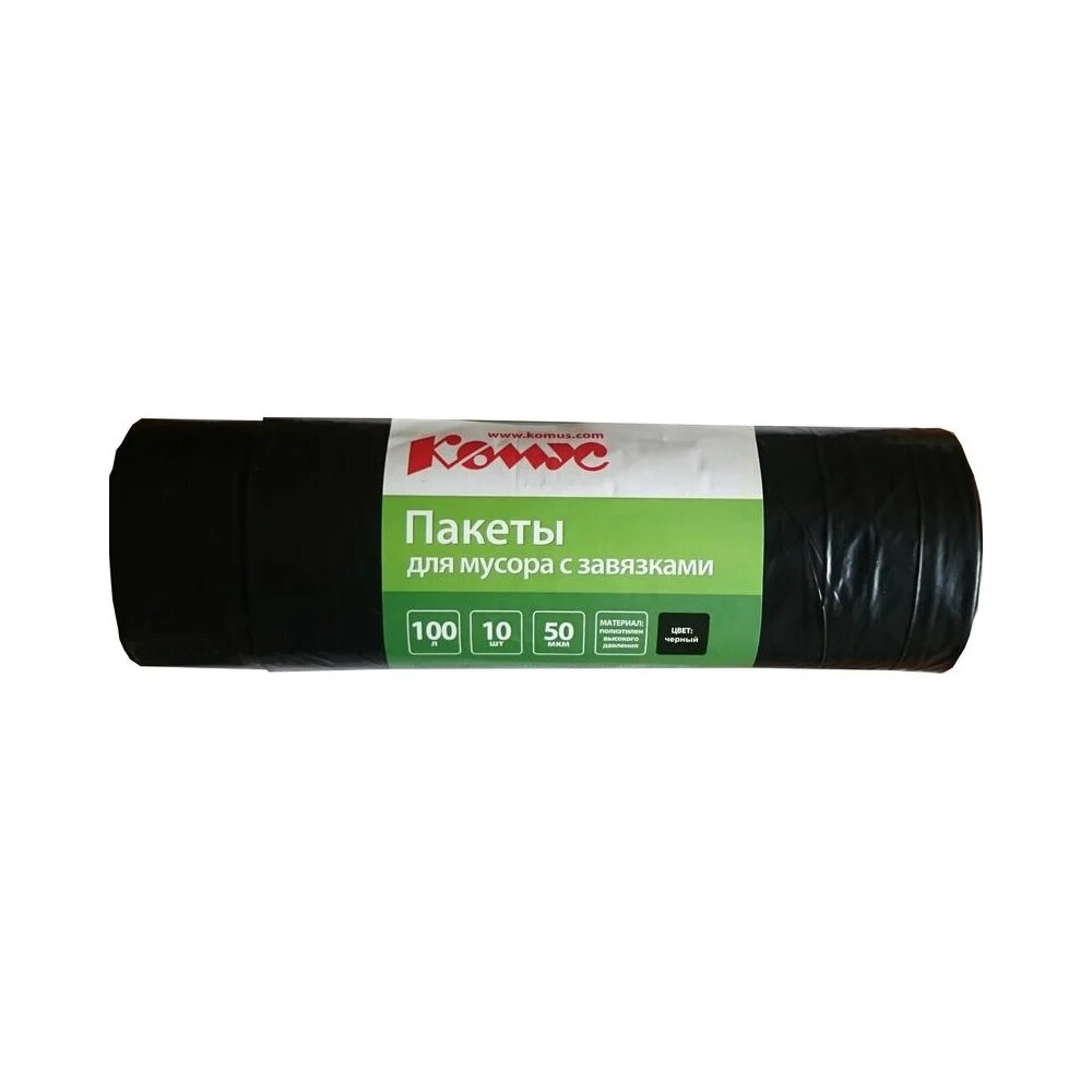 LUSCAN Мешки для мусора ПВД 100л 50мкм 10шт/рул черные 65x80см с завяз Luscan 328823