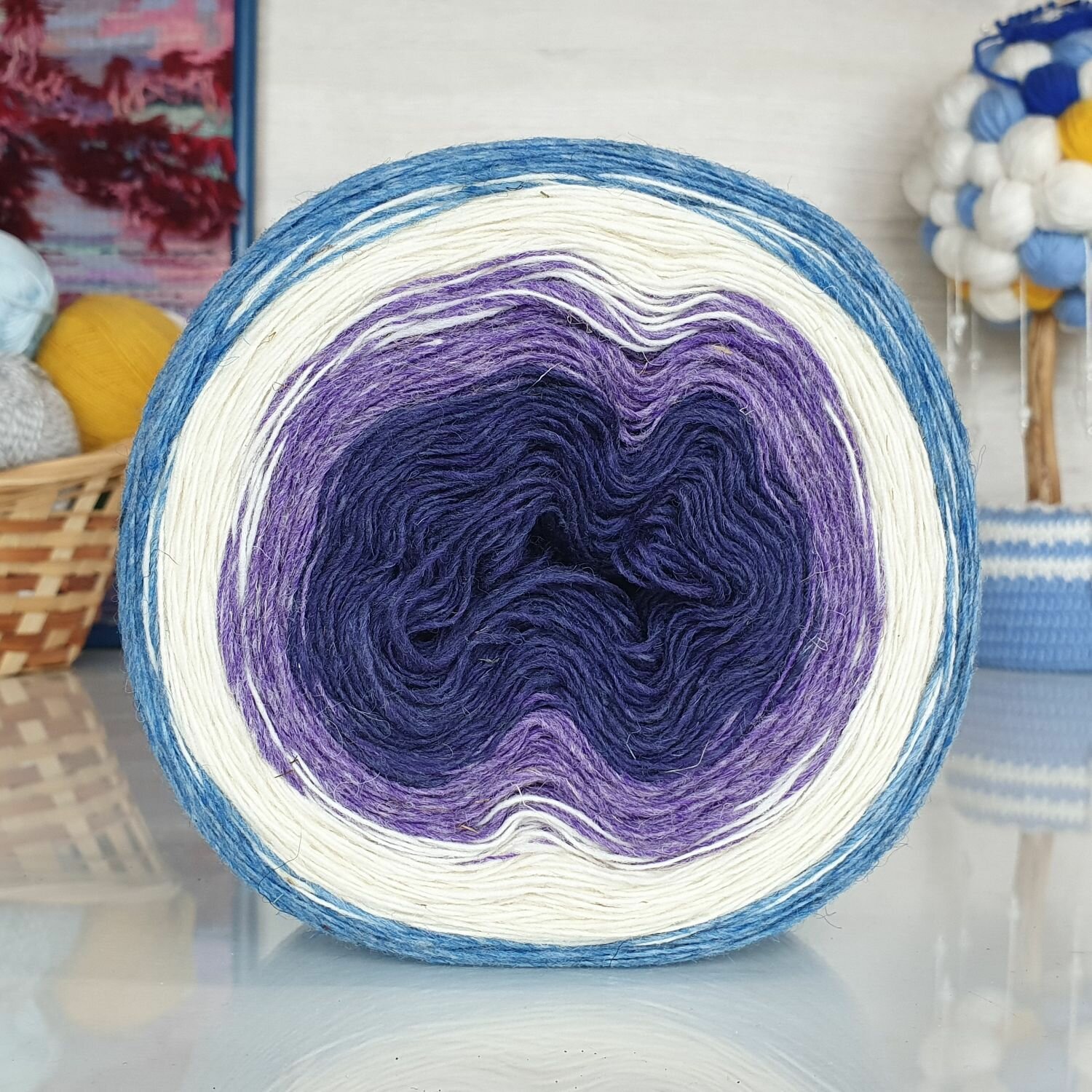 Пряжа Рассказовская Ангорка колор, син/бел/чернил - 41_1, 95% шерсть ангорской козы, 5% акрил, 2 мотка, 250 г, от 700 м.