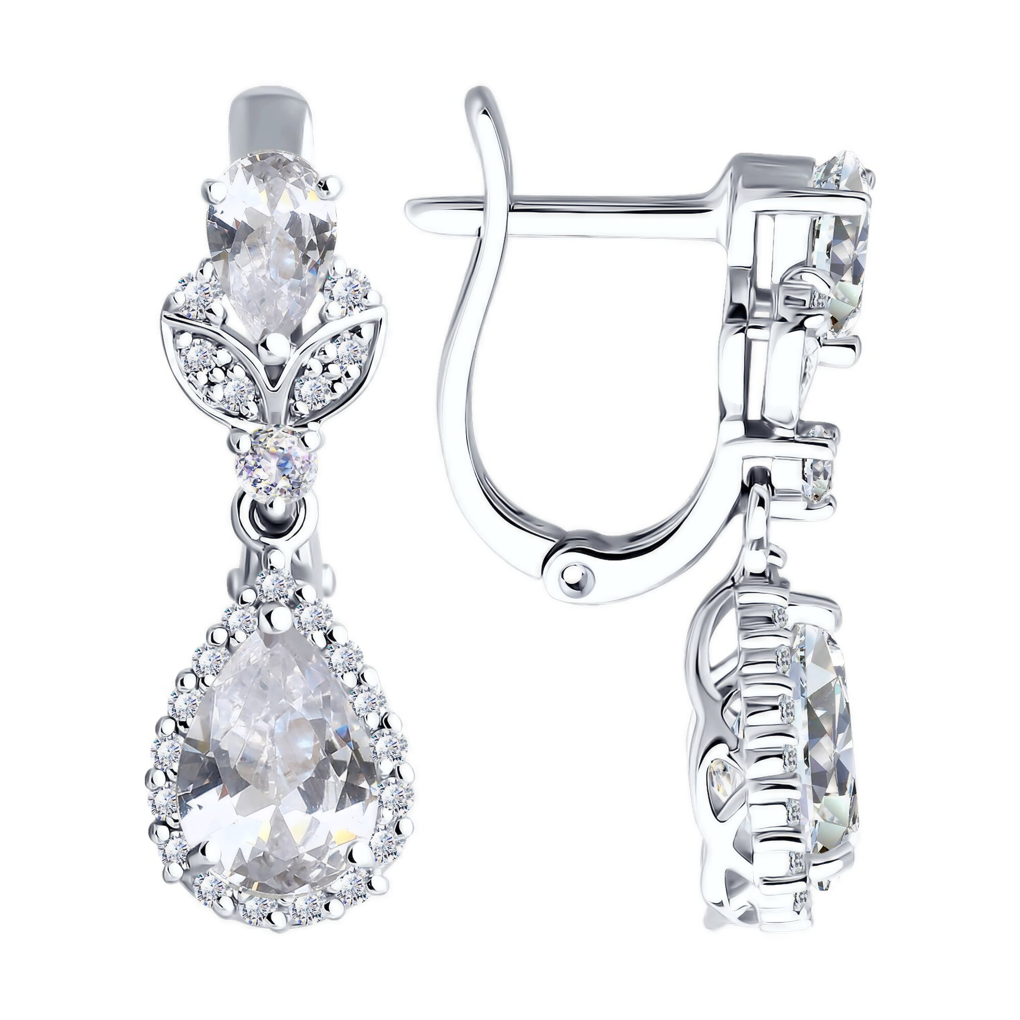 Серьги, белое золото, 585 проба, горный хрусталь, бриллиант