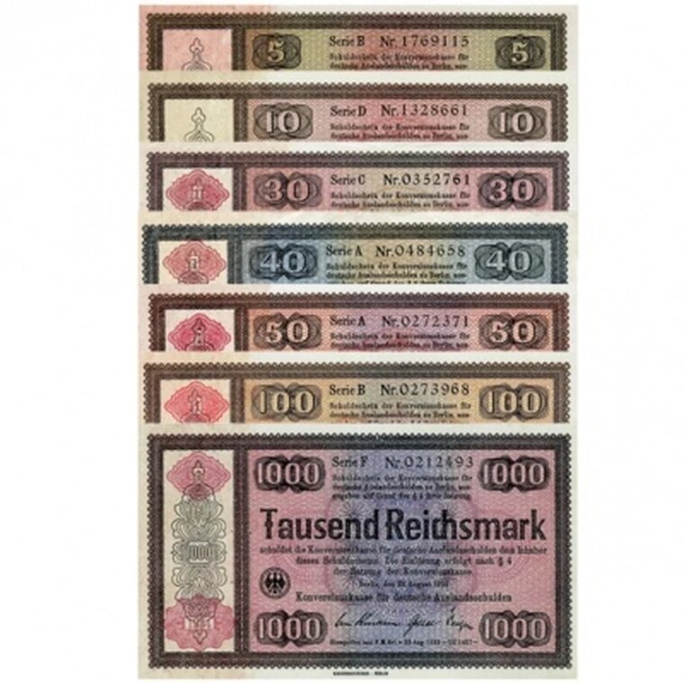 5-1000 рейхсмарок 1933-34 конверсионные билеты Германии, сувенирные копии, банкноты и купюры редкие коллекционные