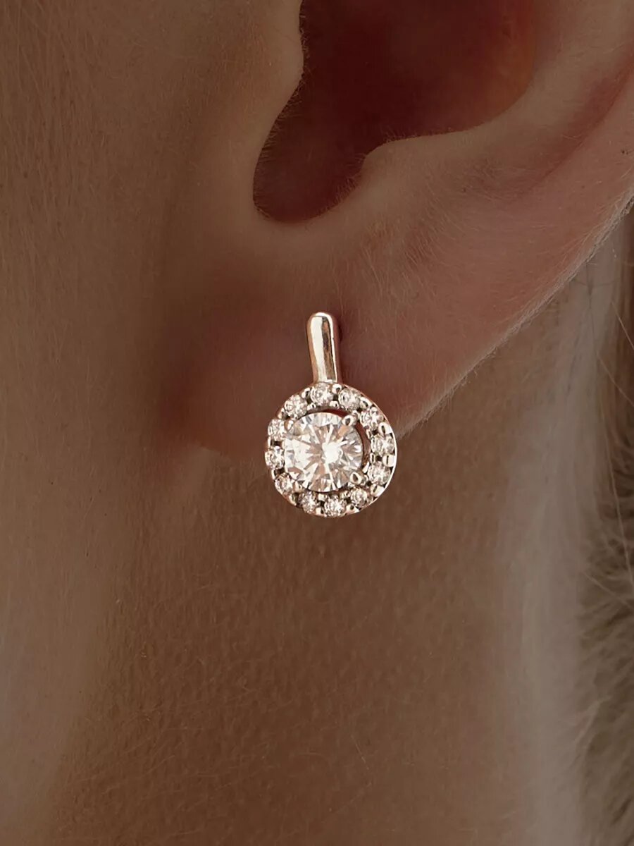 Серьги, серебро, 925 проба, родирование, фианит