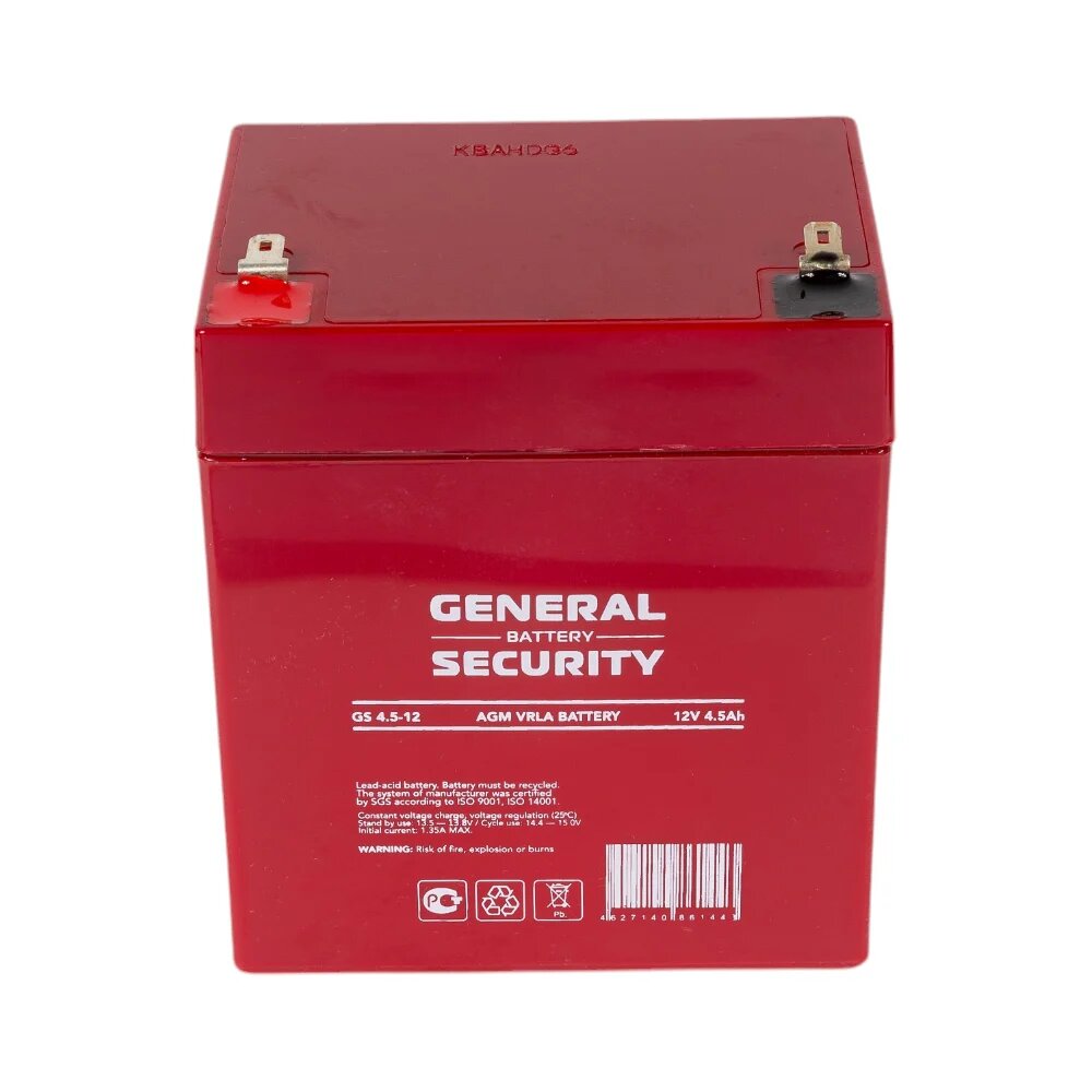 Аккумуляторная батарея General Security GS4.5-12, 12В, 4.5 Ач, AGM, прямая полярность, для резервного питания, размеры 1