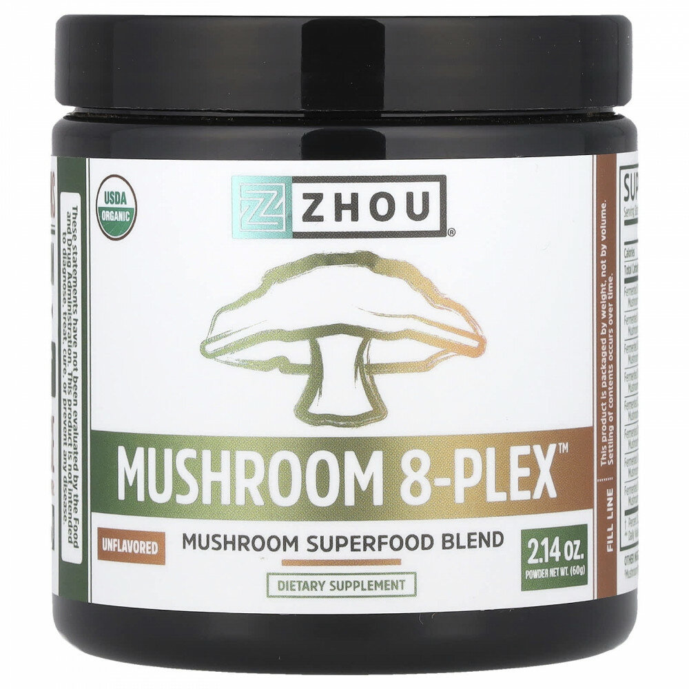Zhou Nutrition, Порошок Mushroom 8-Plex ™, без добавок, 60 г (2,14 унции)