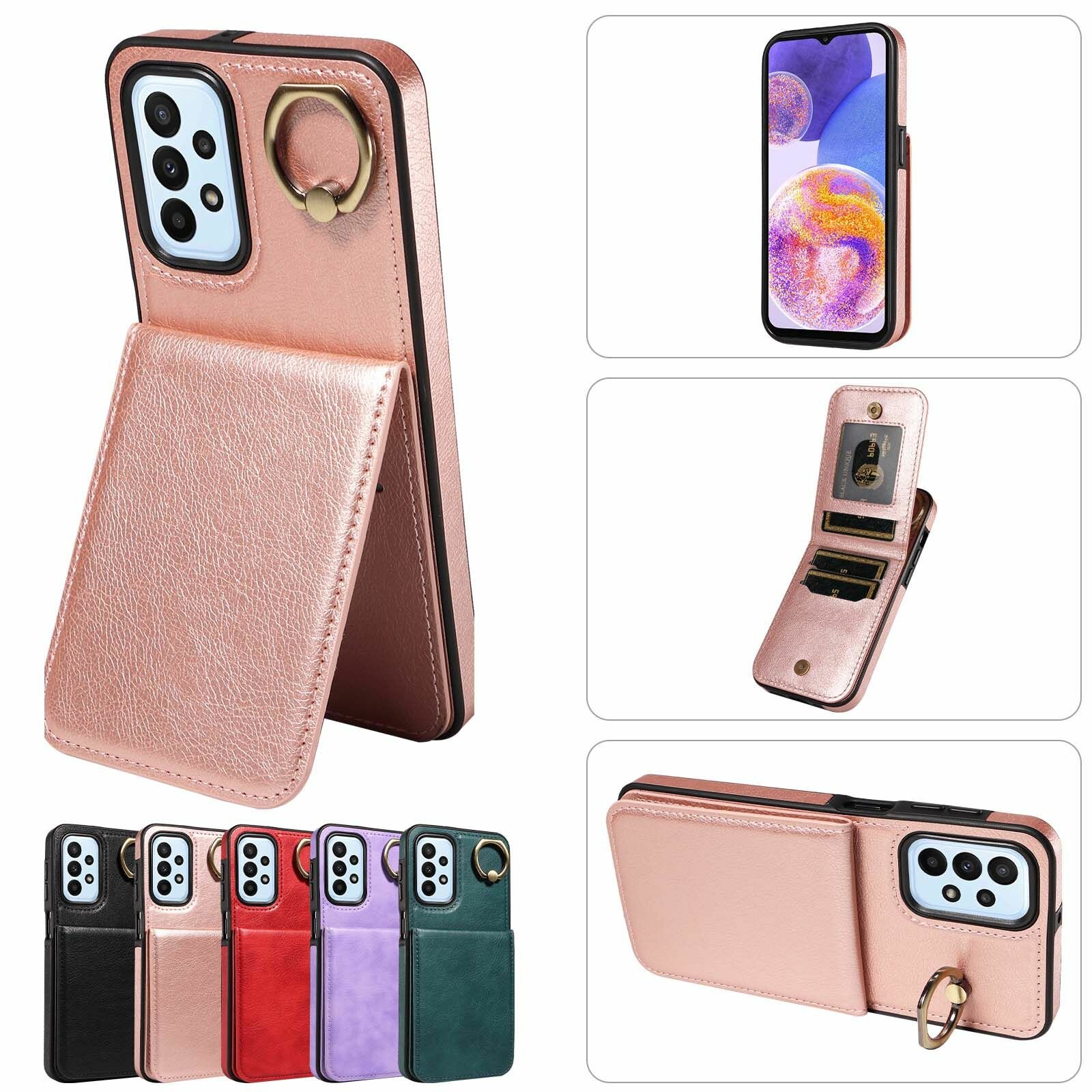 YIKATU Кожаный чехол для Samsung Galaxy A23 4G, 5G (A235), M23 (M236) / Самсунг Галакси А23 М23 А235 М236 с карманом/держателем для карт/подставкой-кольцом, вертикальная/горизонтальная стойка