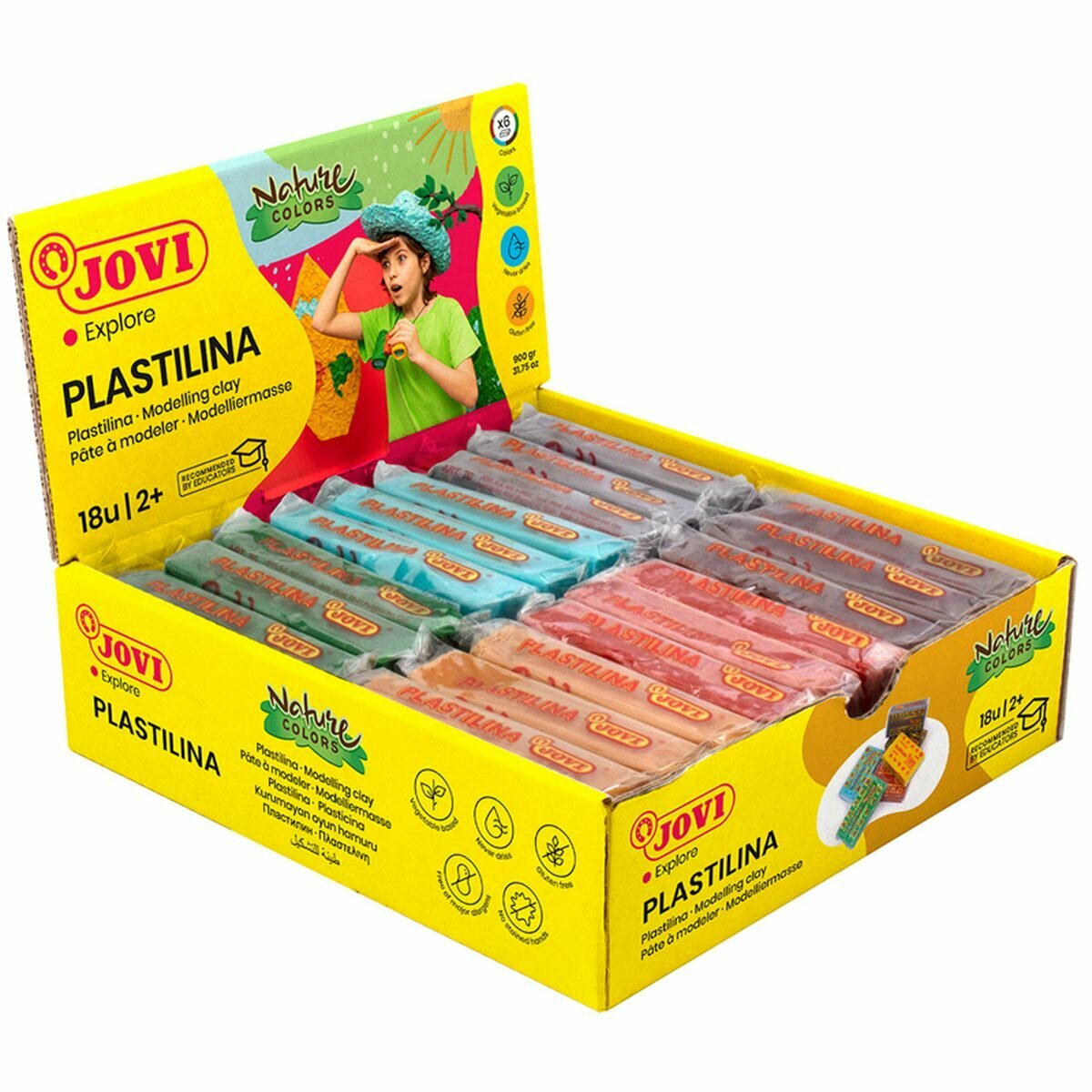Пластилин на растительной основе 6 цветов Jovi Nature, 900г, картон, европодвес (70/18N), 6 уп.
