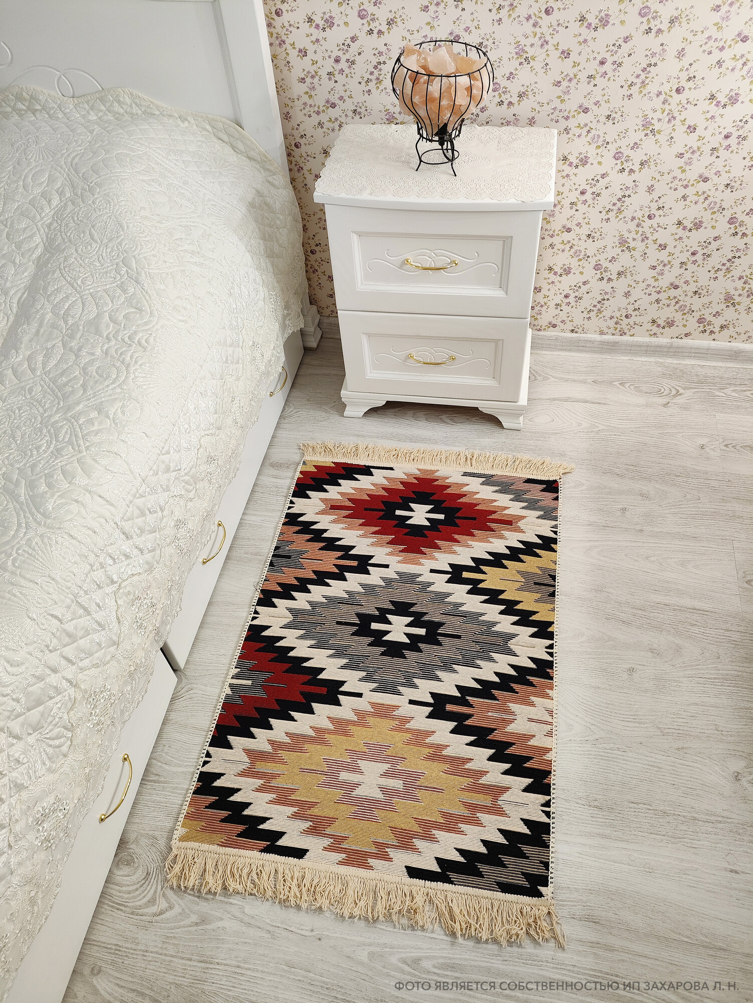 Ковер безворсовый на пол турецкий Килим, 60х90 см, бордовый, белый