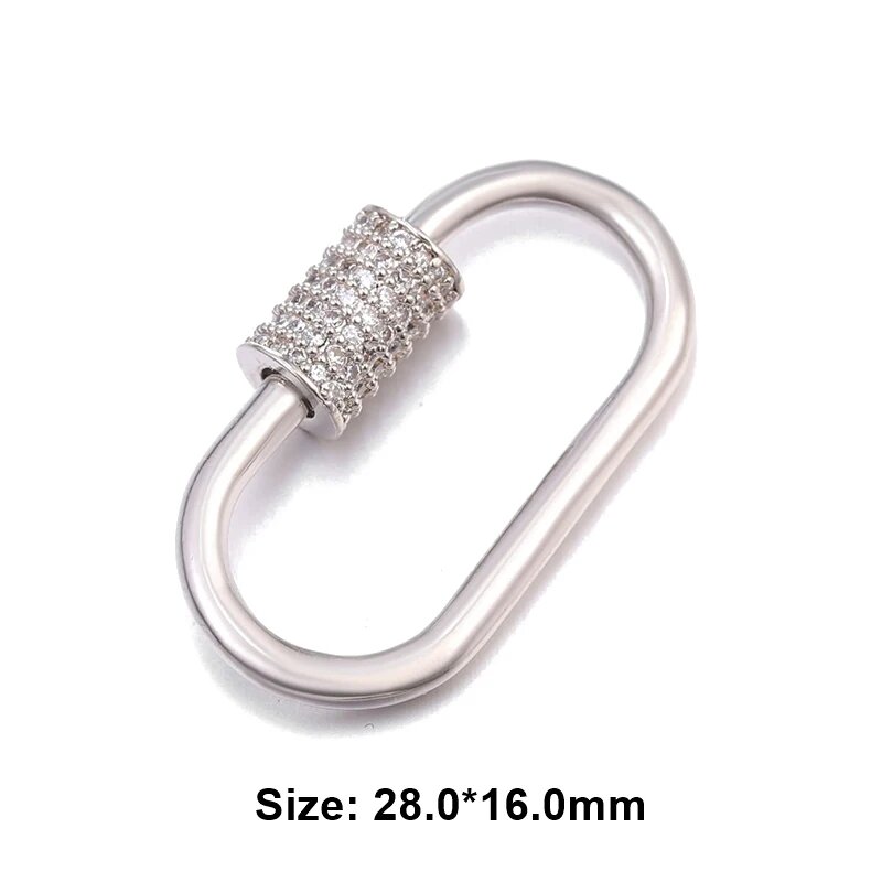 Замок-карабин с кристаллами, 28.0*16.0 мм, White Gold