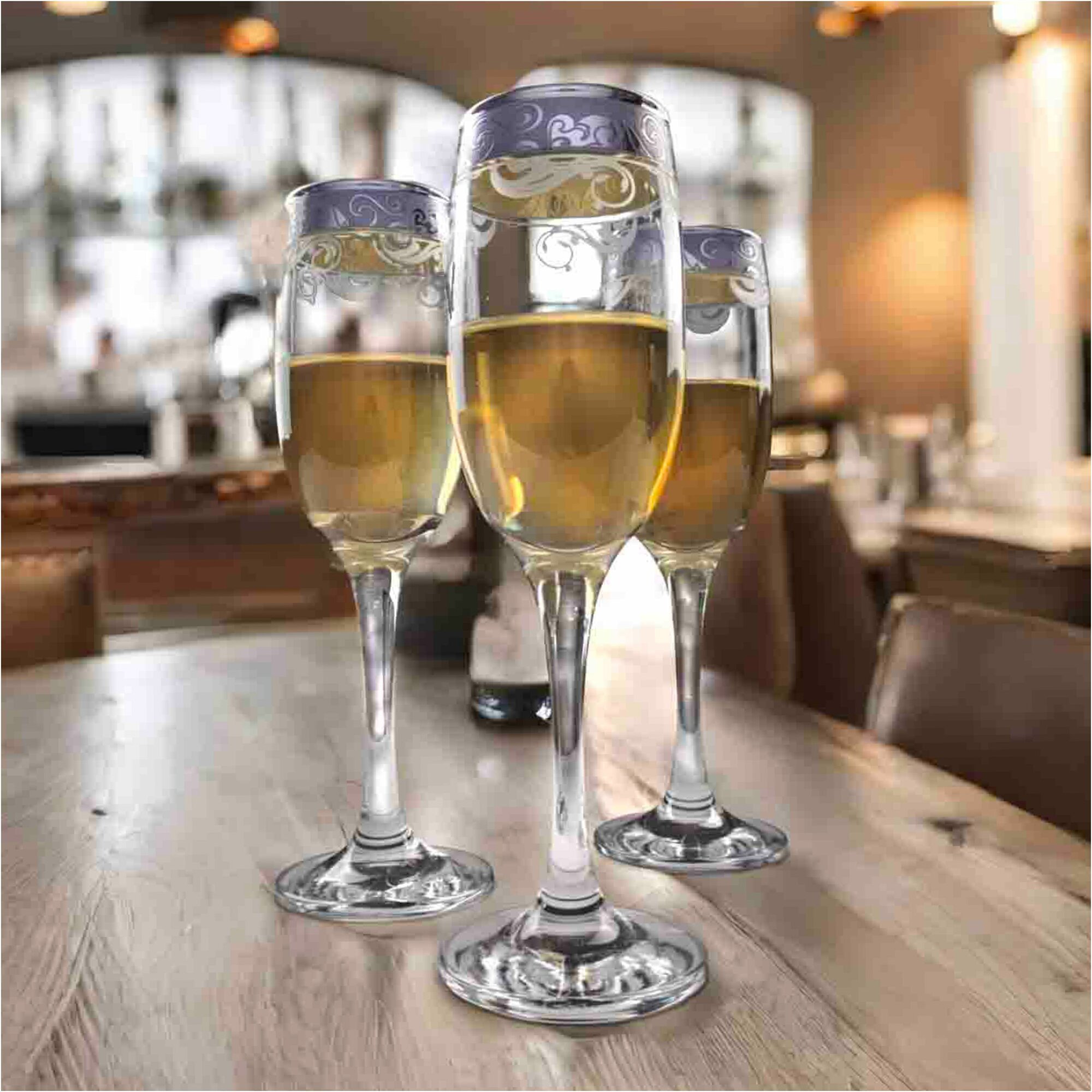 Подарочный набор бокалов / фужеров для шампанского с алмазной гравировкой PROMSIZ весенний букет, 180 мл, 6 шт.