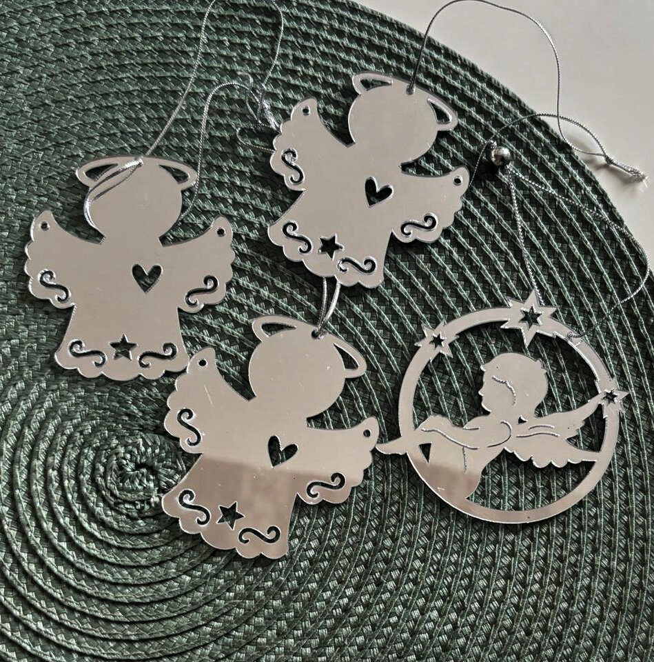 Новогодние Игрушки Ангелочки, акрил, серебро, 4 штуки