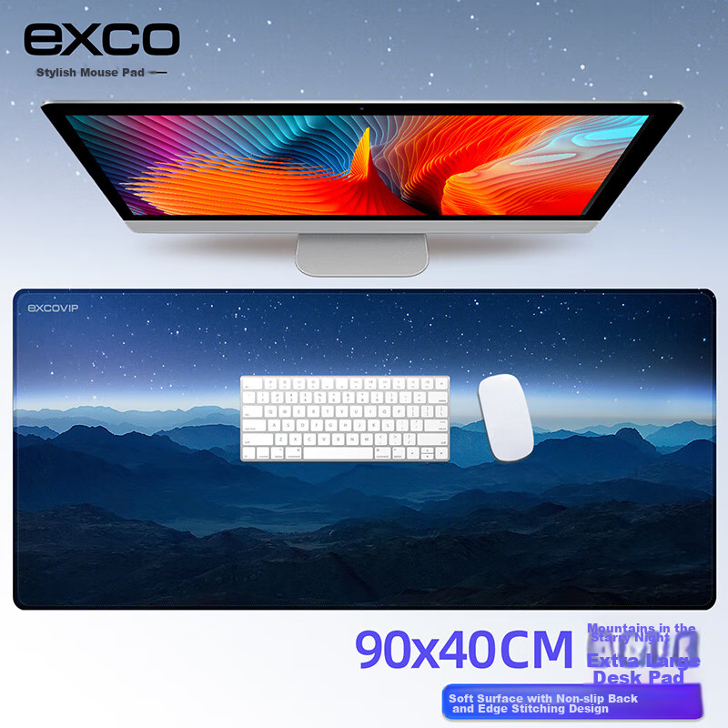 EXCO Mountain Starry Night Mouse Pad, Extra Large Desk Mat 900*400mm, Laptop Keyboard Pad, Computer Office Lock Edge, Cute Cartoon E-Sports Edge, Gaming Desk Mat 0139