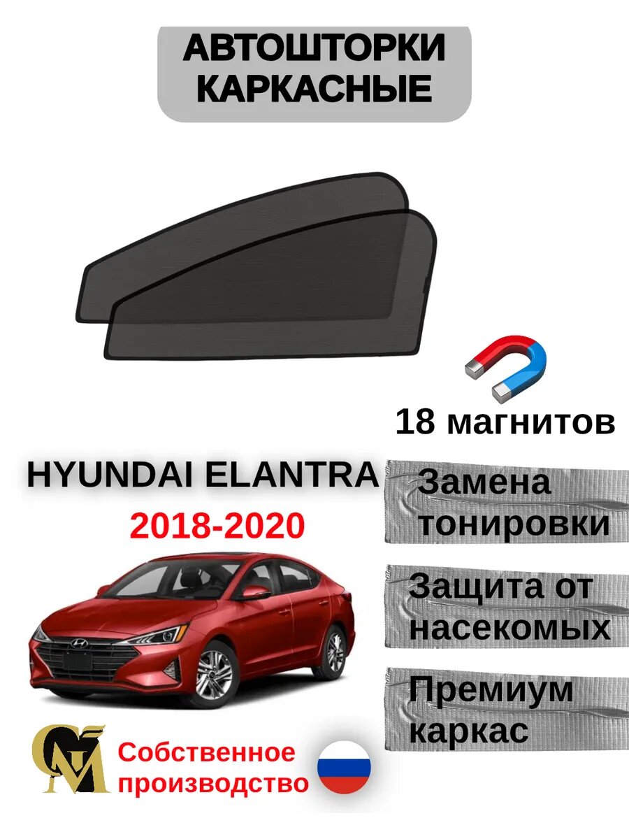 Автошторки каркасные в машину HYUNDAI ELANTRA 2018-2020/сетка