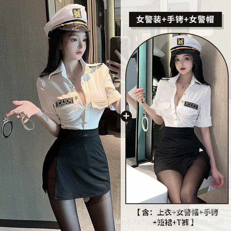 Костюм "Искушение", женское белье, размер S, цвет изображения + наручники + шляпа полицейского