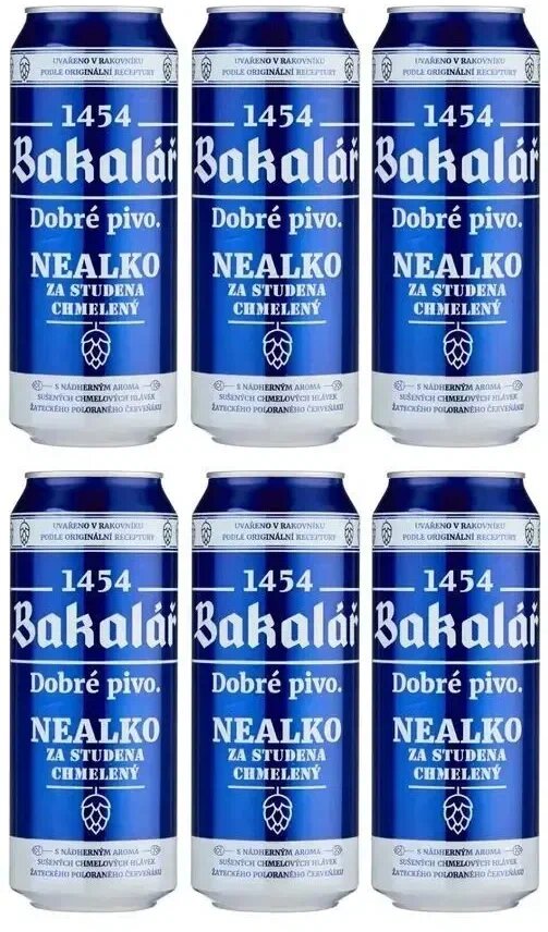 Пиво Bakalar (Бакалар), светлое, фильтрованное, безалкогольное, 6 шт по 0.5л ж. б