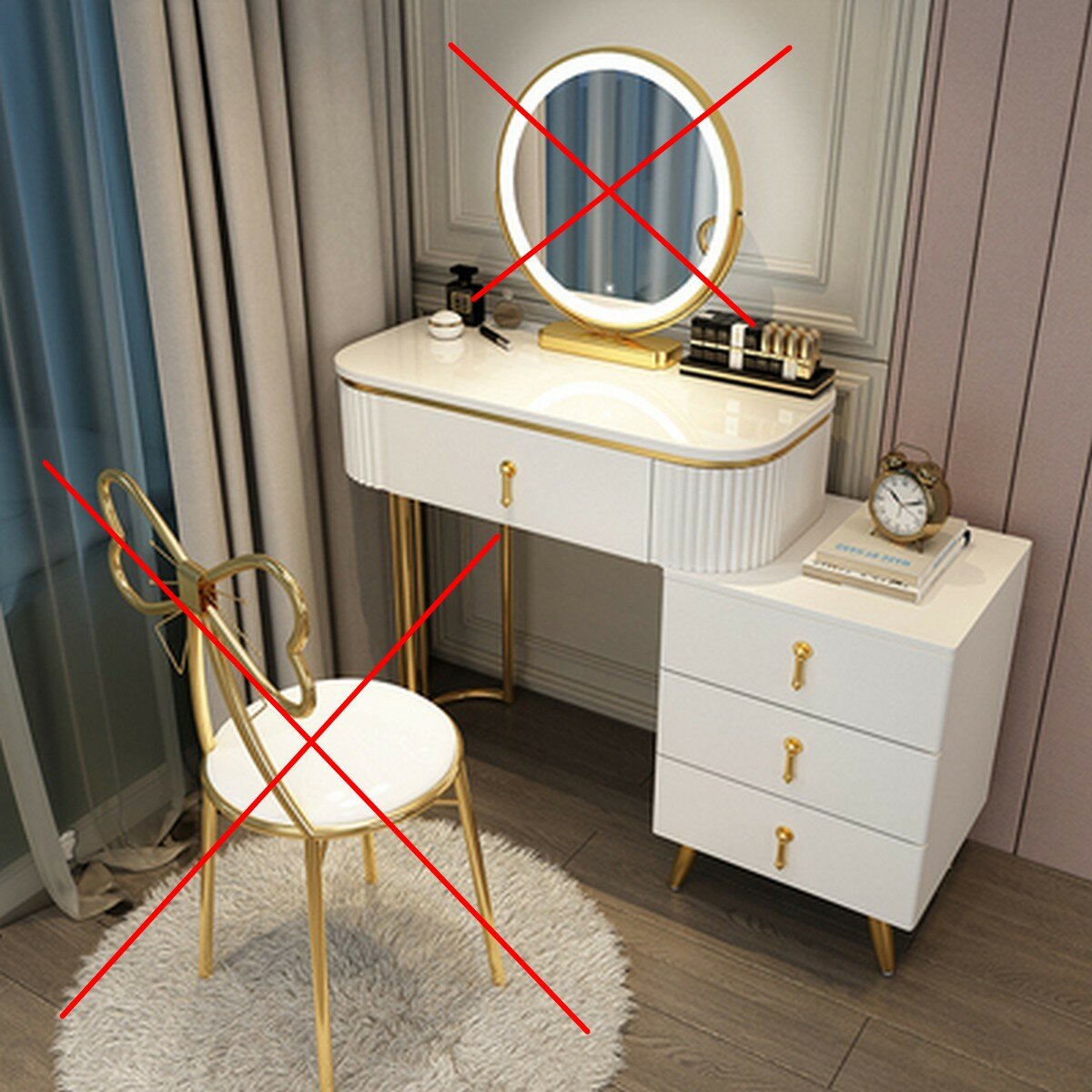 Современный туалетный столик 80 см из МДФ Marta (белый столик + тумба без зеркала и стула)