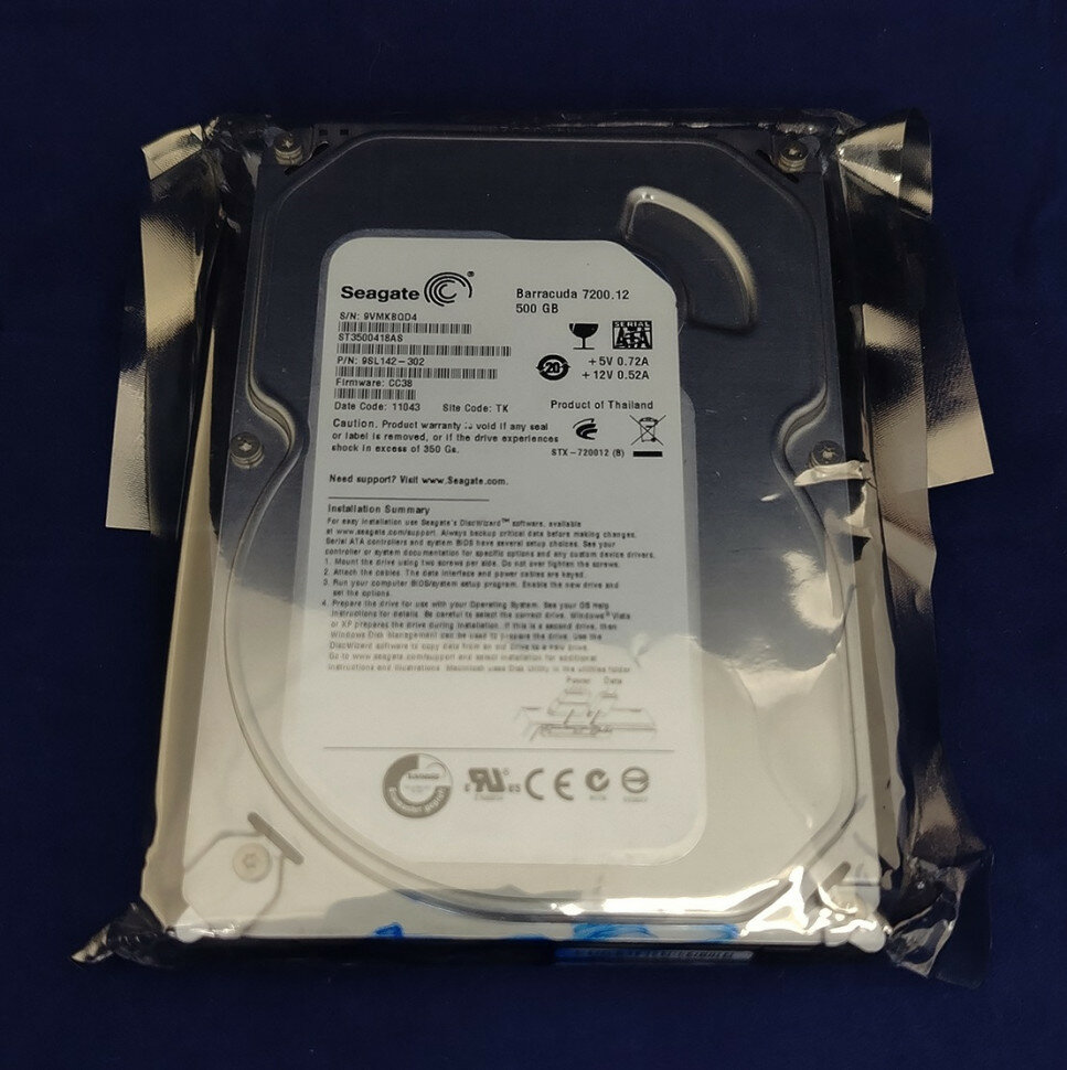 Жесткий диск Seagate ST3500413AS, 500 Гб, 16 МБ, 7200 об/мин.