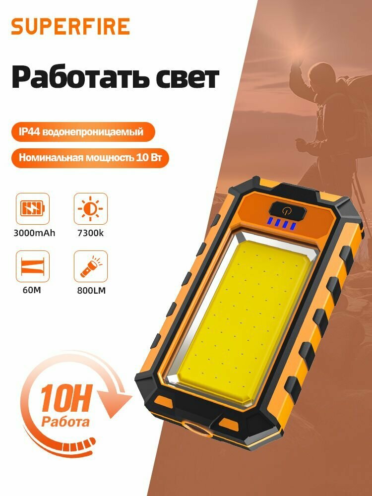SUPERFIRE G25 Кемпинговый фонарь рабочий аккумуляторный карабин магнит аварийка USB