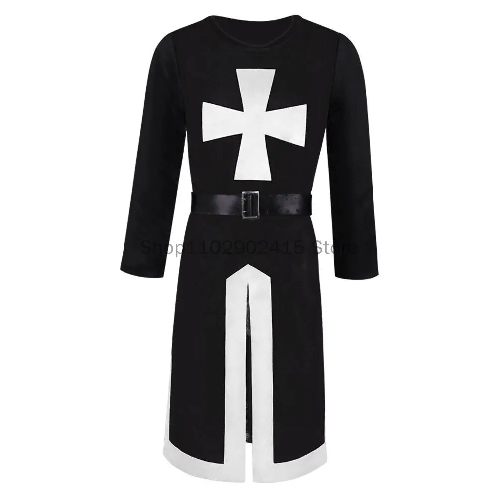 Мужской костюм рыцаря-крестоносца, полиэстер 4XL, black white no belt