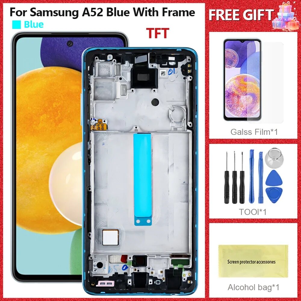 Для Samsung Galaxy A52 4G SM-A525F A525F/DS ЖК-дисплей с цифровым преобразователем сенсорного экрана в сборе для Samsung A52 запасные части для дисплея TFT Blue Frame