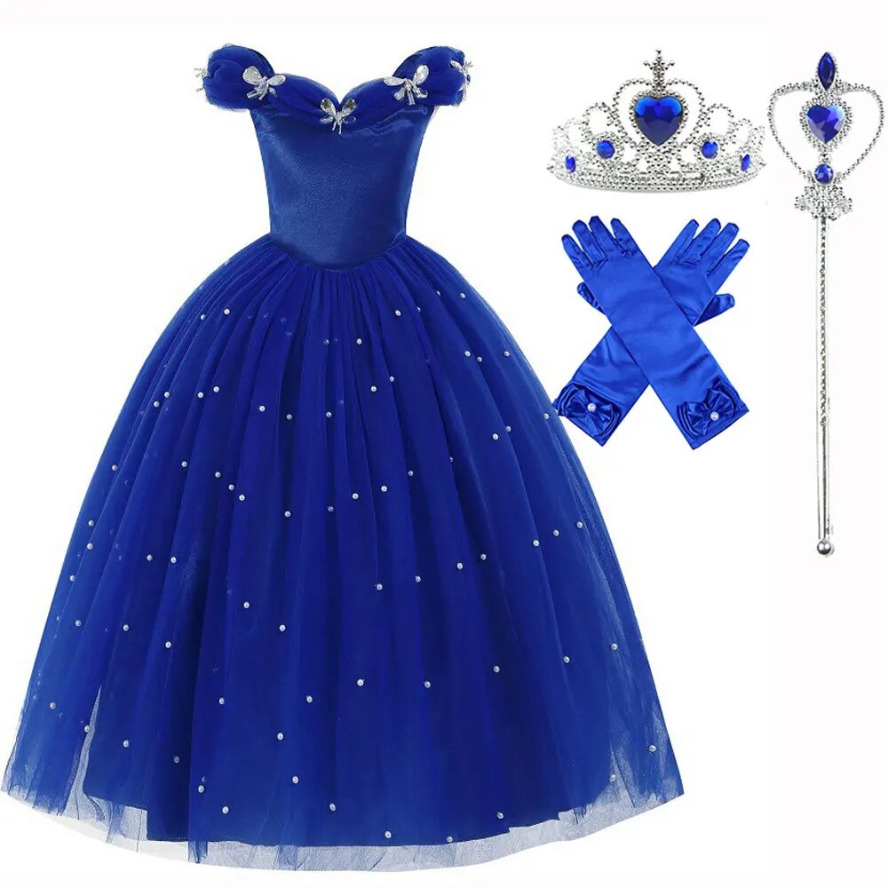 Рождественское платье Золушки Disney для девочки из полиэстера 3T(tag 110), Синий, Cinderella Suit 02