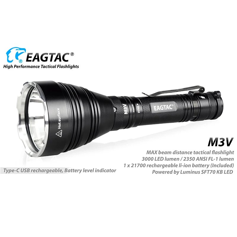 EAGTAC M3V Turbo Head Фонарик 3000 люмен SFT70 CW 6500K