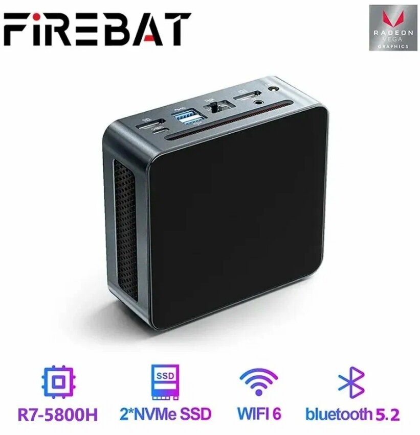 Мини-пк (неттоп) для игр/дома/работы FIREBAT AMD Ryzen 7 5800H / 16Gb DDR4 / M2 SSD 512Gb NVME / Windows 11 Pro