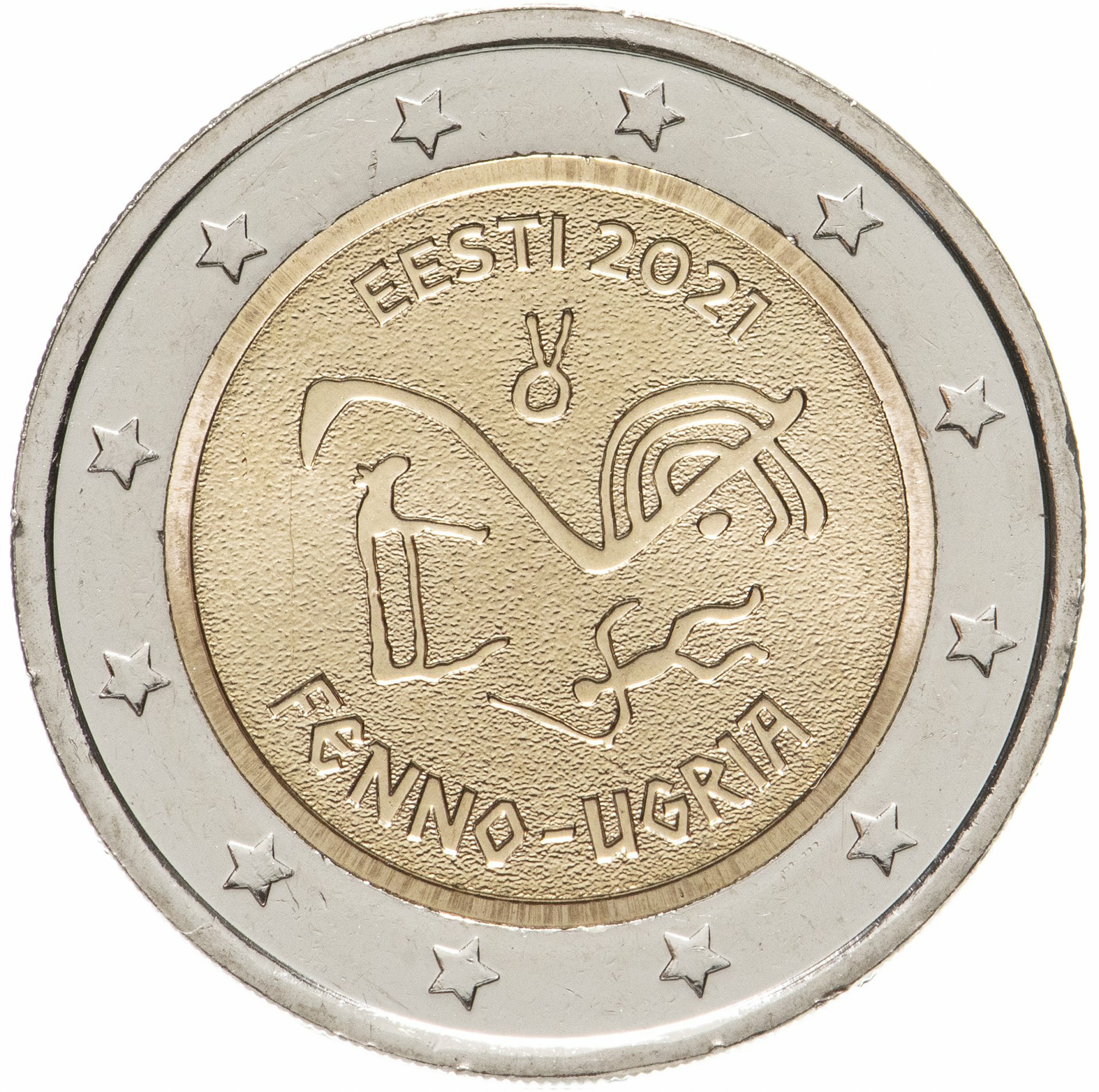 Эстония 2 евро 2021 Финно-угорские народы, Биметалл, в сохранности AU-UNC