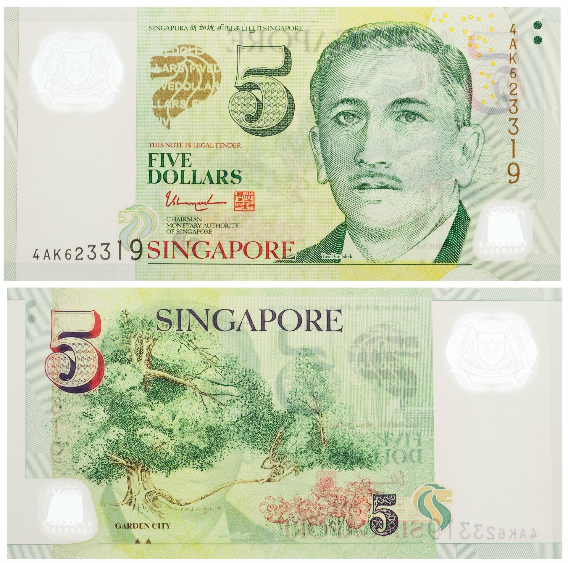 Сингапур - 5 долларов 2010 "Город - Сад" 2 треугольника Pick 47с