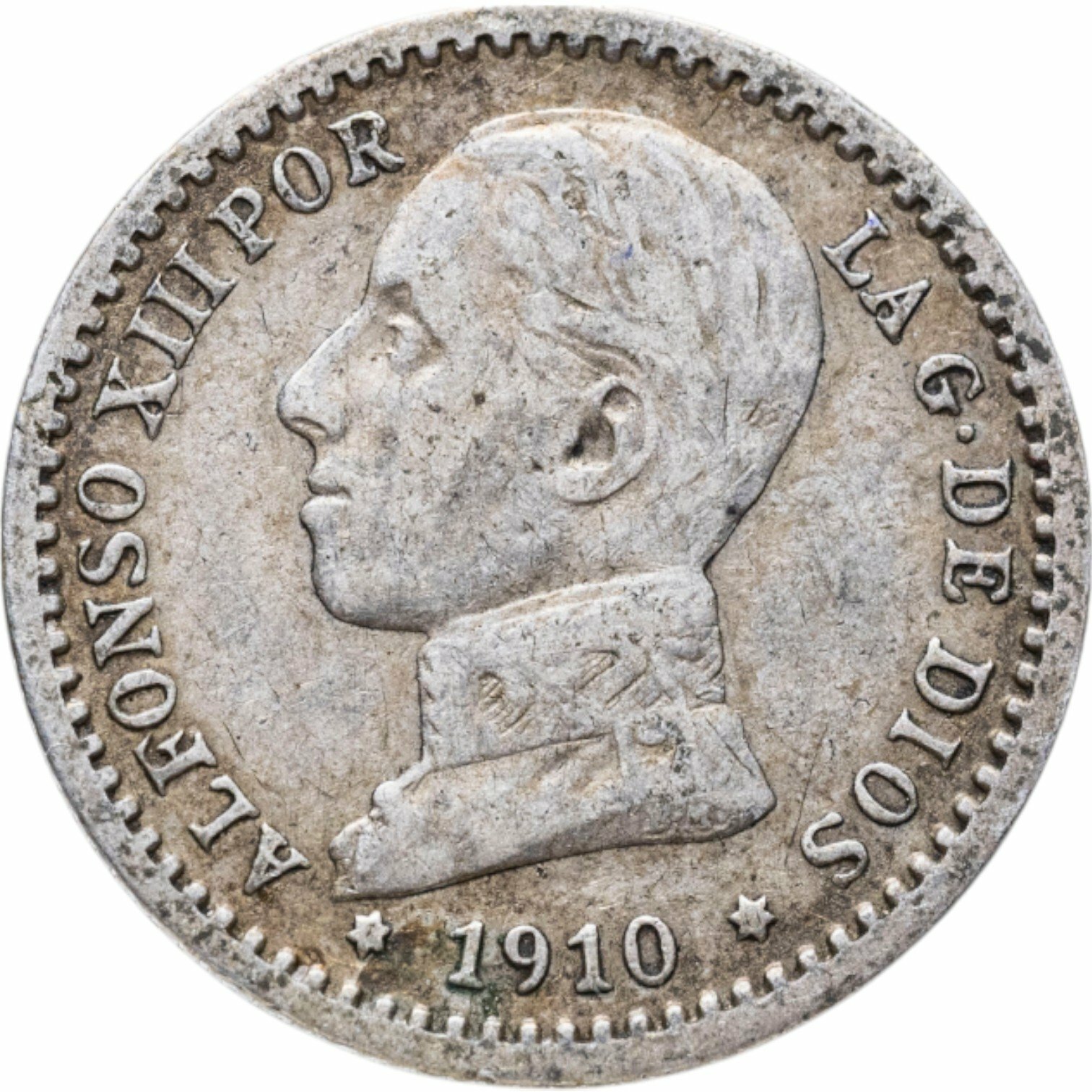 Испания 50 сентимо centimos 1910, Серебро 835, в сохранности XF