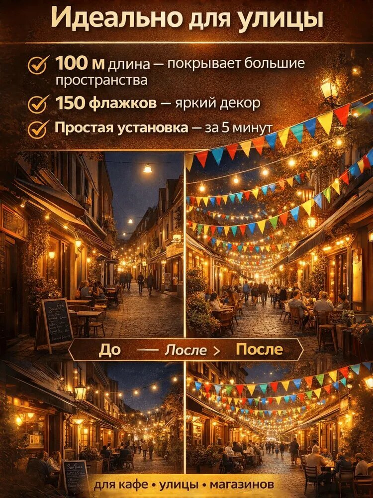 Гирлянда растяжка "флажки", 10000 см, 1 шт