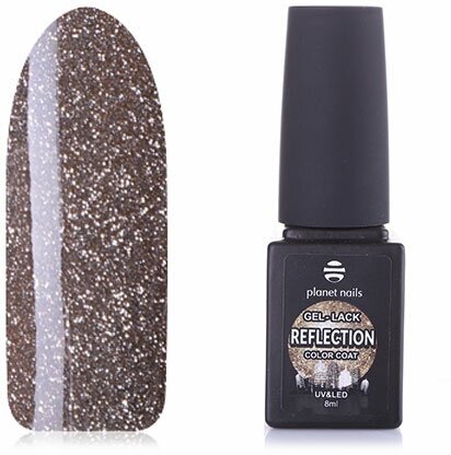 Planet nails, Светоотражающий гель-лак, "Reflection"- 165, 8мл (серо-бежевый, с серебристыми микроблестками, плотный.)