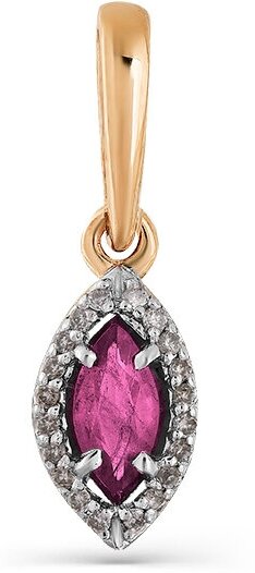 Подвеска, красное золото, 585 проба, рубин, бриллиант