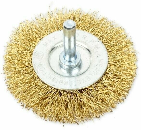 Корщетка для шуруповерта, щетка для дрели плоская 60 мм, со шпилькой, латунированная проволока ARNEZI R8041060