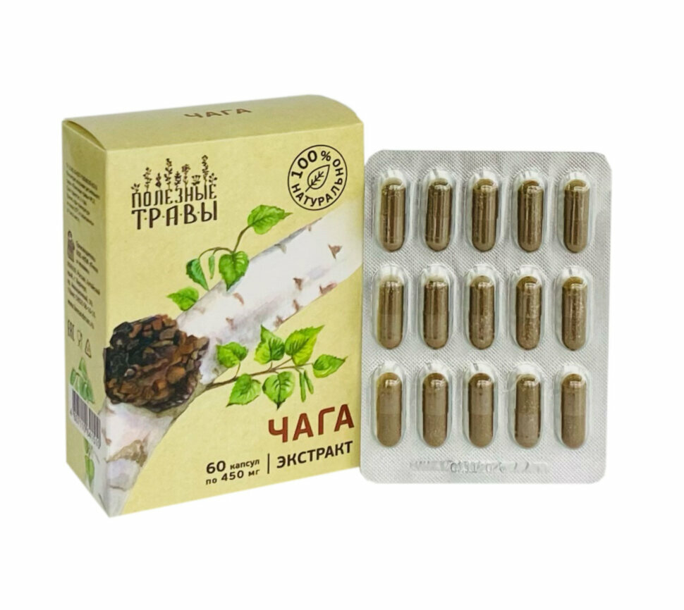 Чага экстракт, 60 капсул, НПФ Пчела и человек ООО