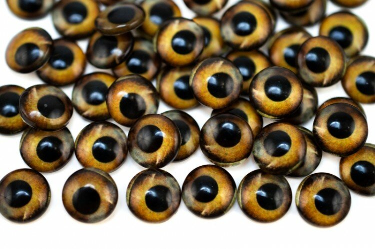 Кабошон стеклянный круглый с принтом Глаз 10х3,5мм, оттенок коричневый, 2030-040, 10шт