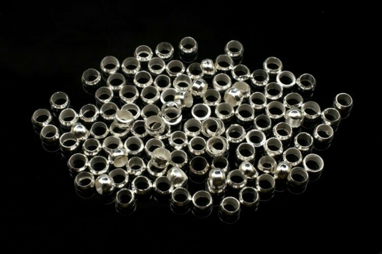 Кримпы (бусины зажимные) 3х2мм, отверстие 2мм, цвет серебро, латунь, 35-045, 5г (около 120шт)