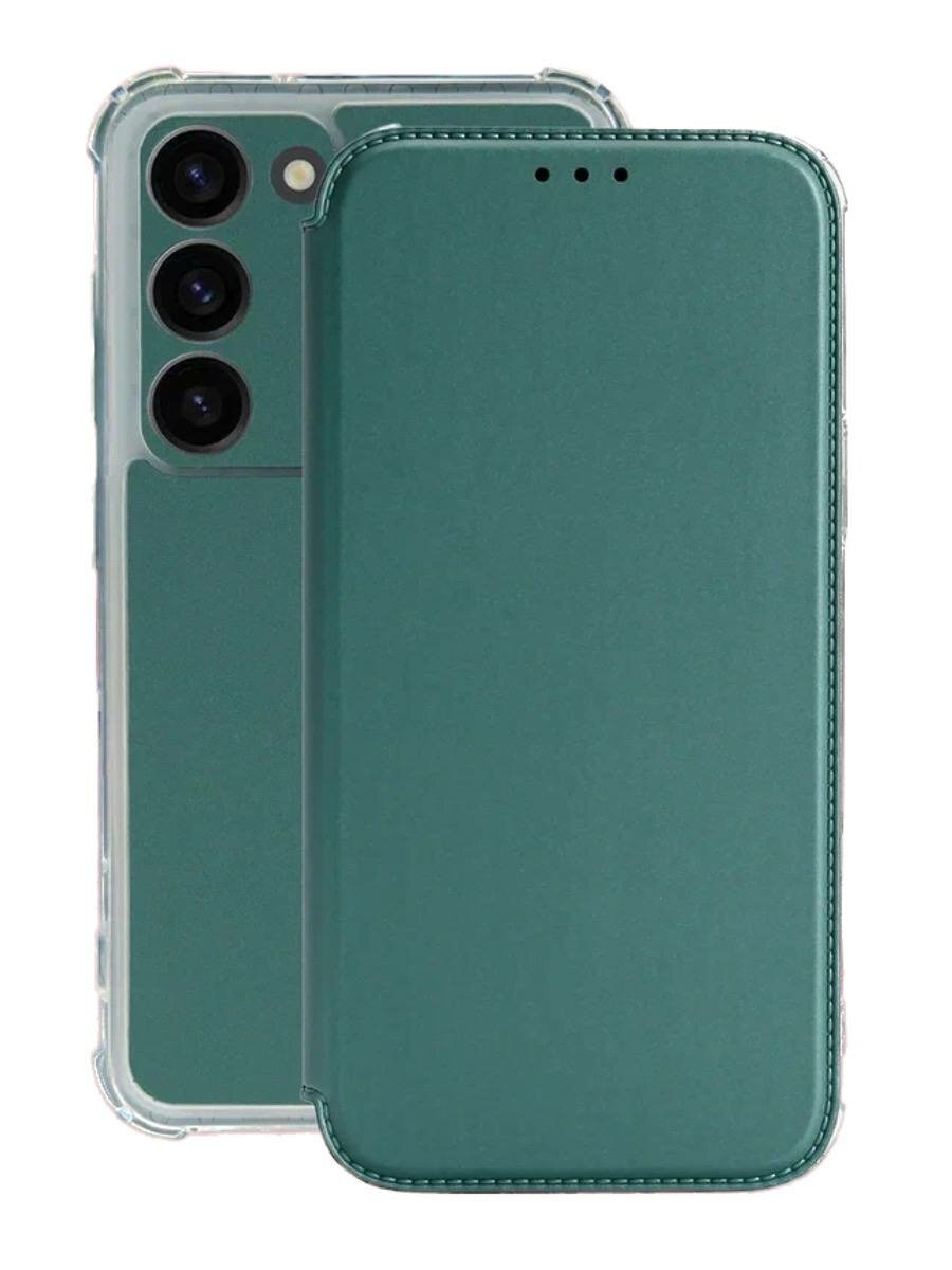 Чехол-книжка на Samsung Galaxy S23 с противоударным бампером с усиленными углами на самсунг с23 Темно-зеленый