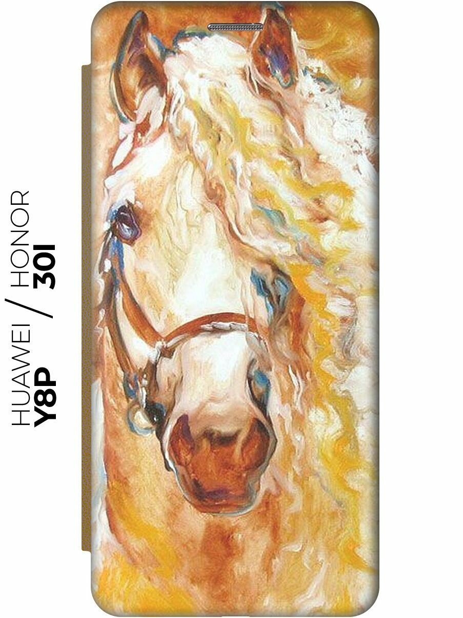 Чехол-книжка Золотистая грива на Honor 30i / Huawei Y8P / Хуавей У8Р / Хонор 30ай золотой