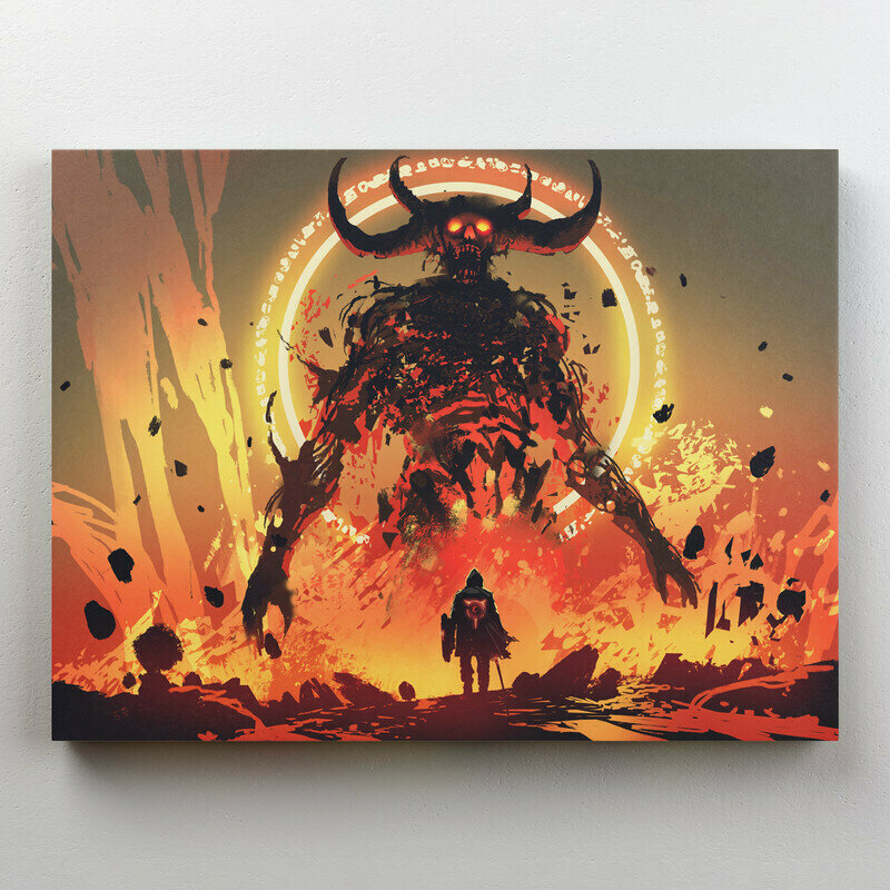 Интерьерная картина на холсте "Чародей воин в схватке с Дьябло" размер 30x22 см