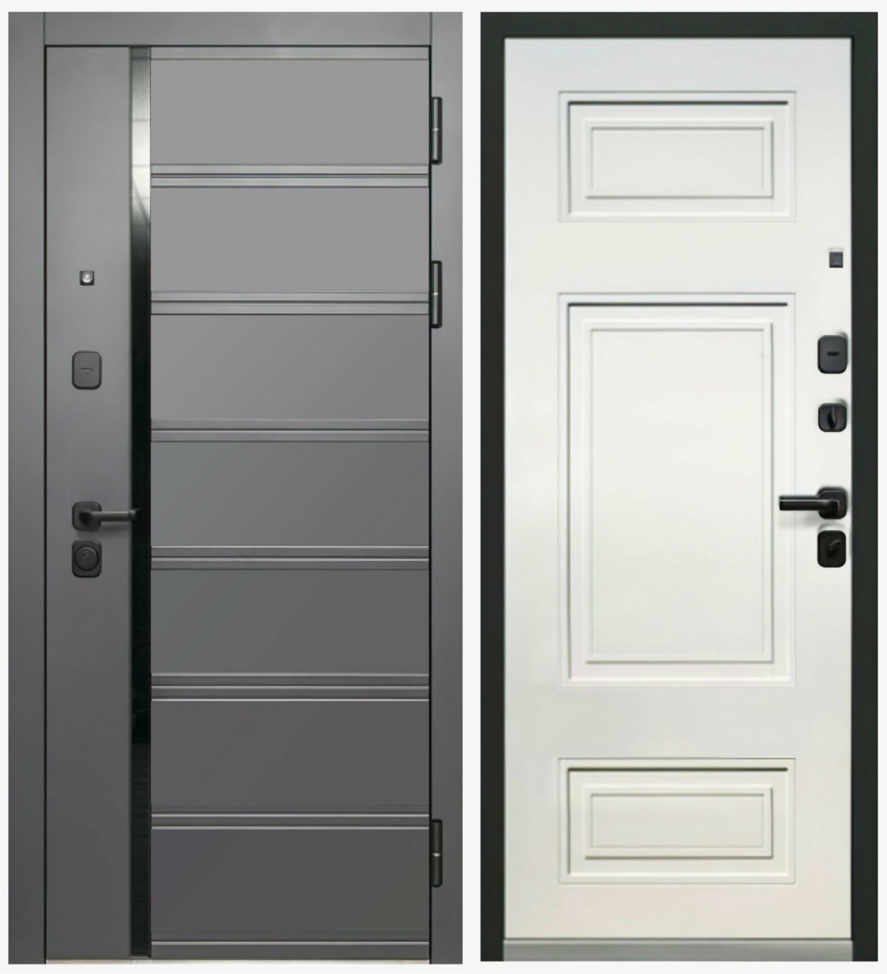 Входная дверь Luxor 2МДФ Куб Нео Сатин графит- Эмалит белый KALE (960мм) правая