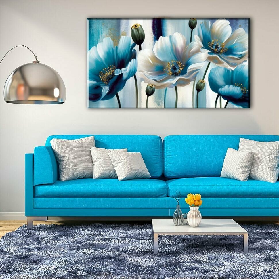 Картина для интерьера на холсте "Голубые маки" 60х100 см