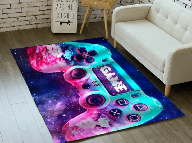 Коврик для детской METROBAS, ковер в детскую джойстики для мальчика, ковер геймера, прикроватный коврик, Полиэстер, Микрофибра, ковер безворсовый, Game Pink, 0.6 x 0.9 м