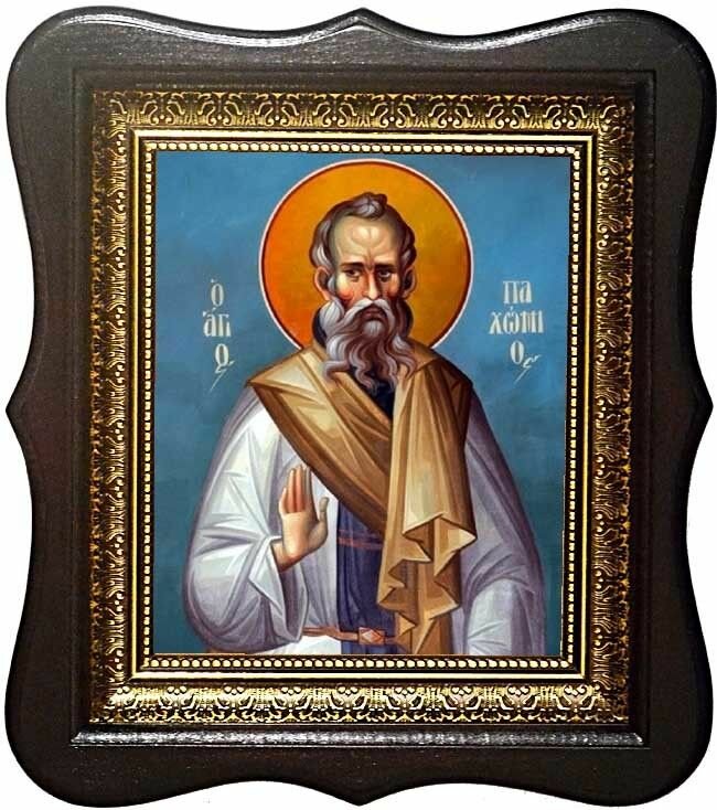 Пахомий Великий Преподобный. Икона на холсте. (17 х 21 см / В деревянном киоте под стеклом).