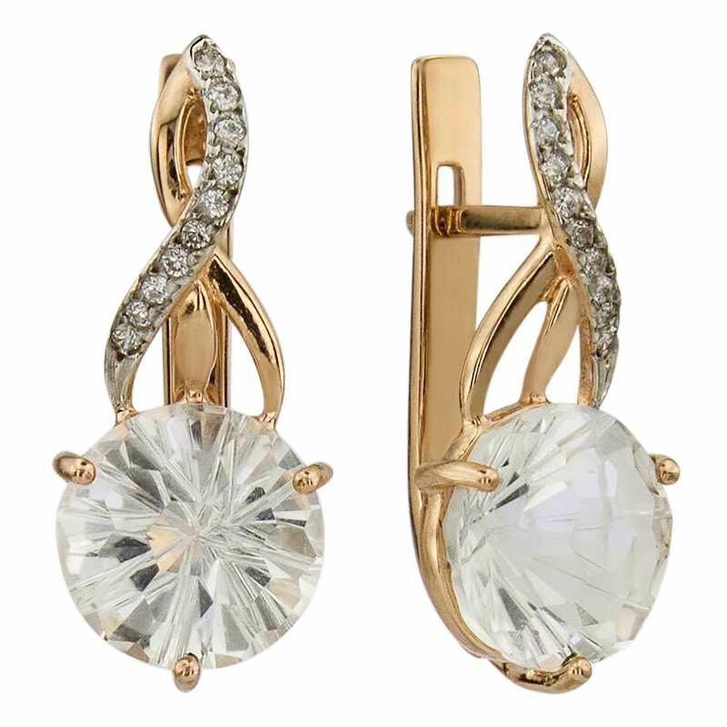 Серьги, красное золото, 585 проба, горный хрусталь