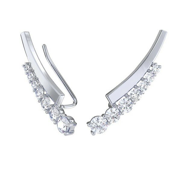 Серьги каффы, серебро, 925 проба, фианит