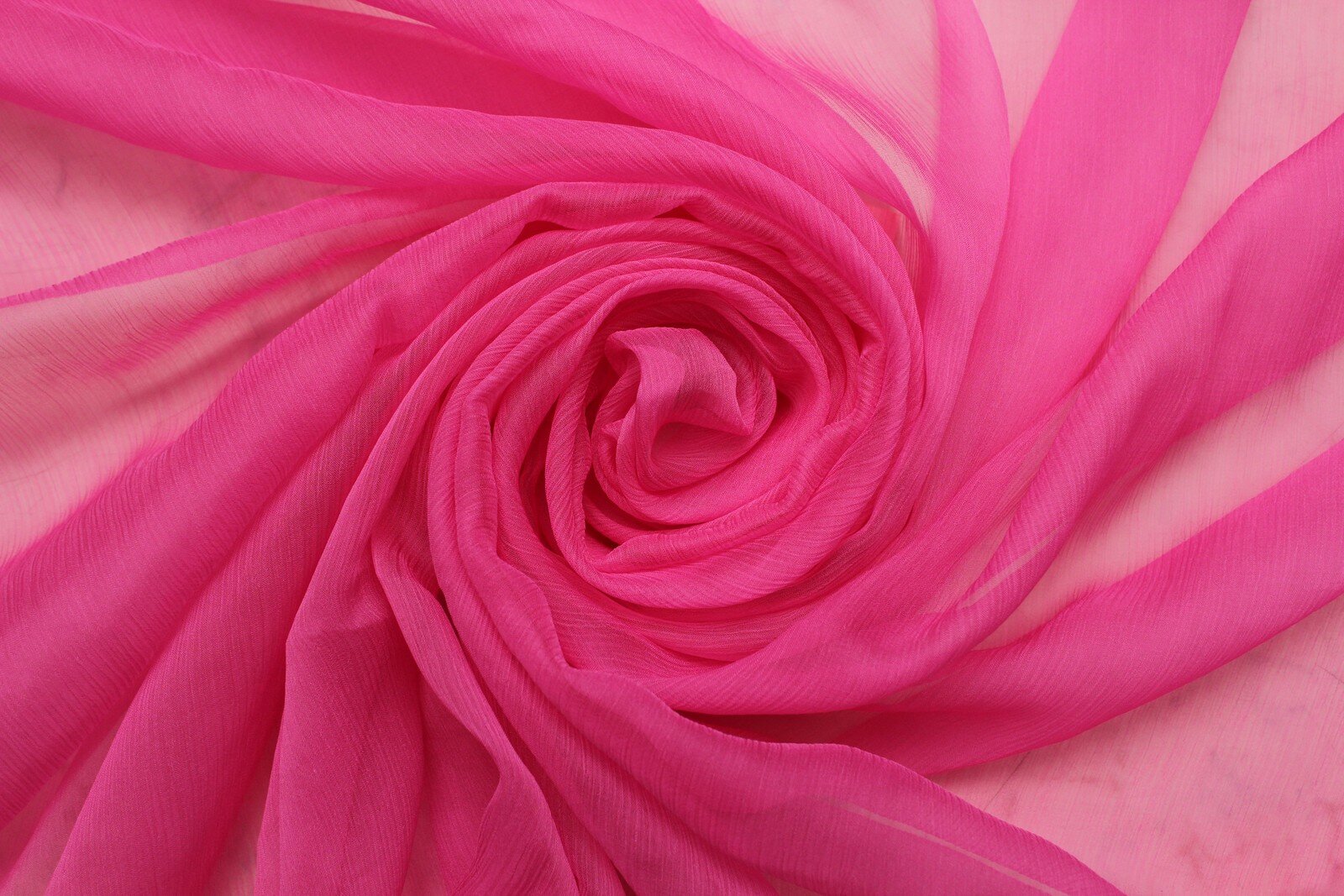 Ткань Шёлковый шифон-креш ярко-розового цвета, ш130см, 0,5 м