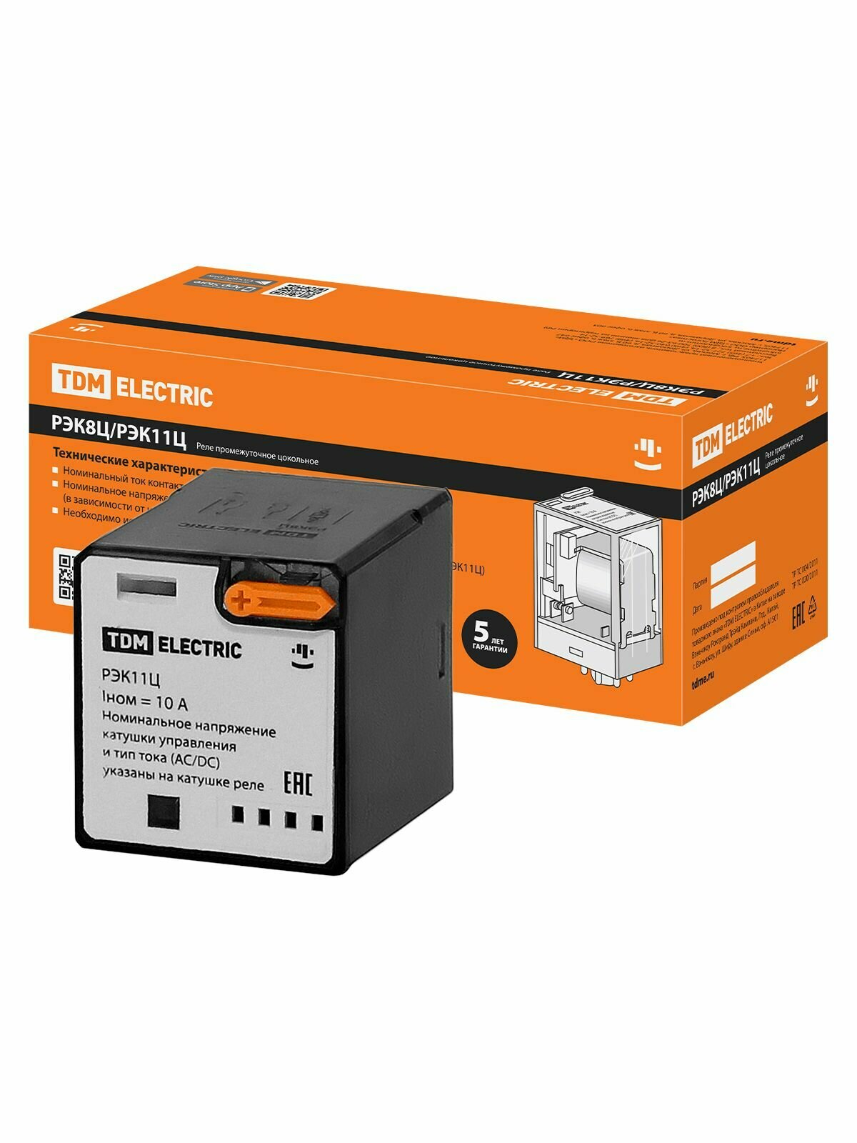 Реле РЭК8Ц/2 10А 230В AC (без разъема Р8Ц) TDM (упак. 10 шт)