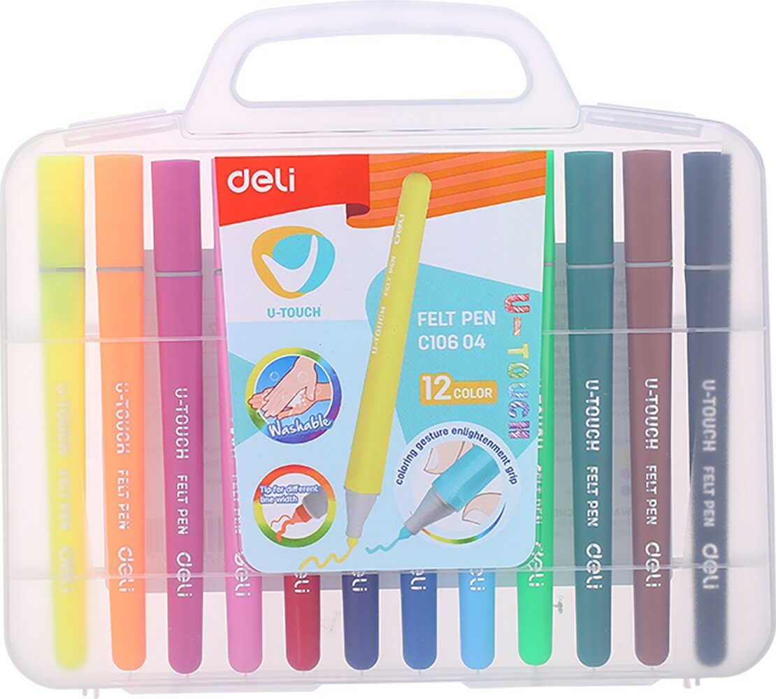 Фломастеры 12 цветов "Deli U-touch" трехгранные (EC10604)