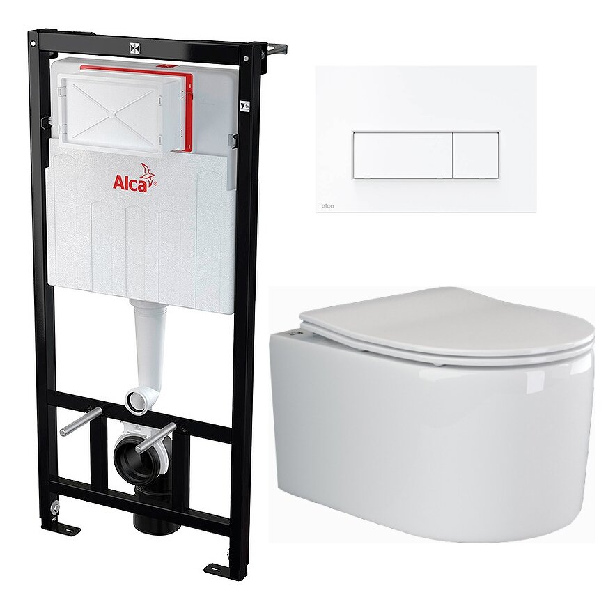 Комплект 3 в 1 инсталляция AlcaPlast + Унитаз подвесной Ceramica Nova Moments CN3003 + кнопка белая