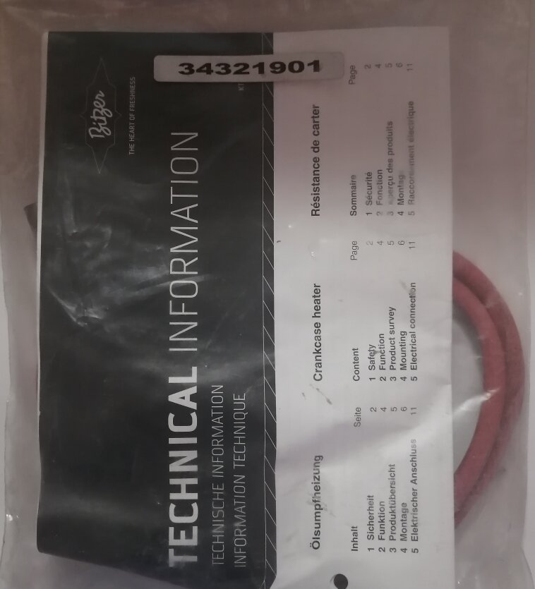 343219-01 ТЭН (C2/CE2/C3/CE3), 0.120 Вт, 200.260 В, опция для компрессоров Bitzer